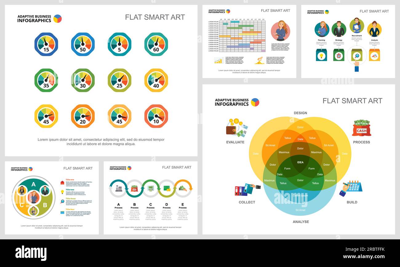 Colorful planning and marketing concept infographic charts set Stock ...