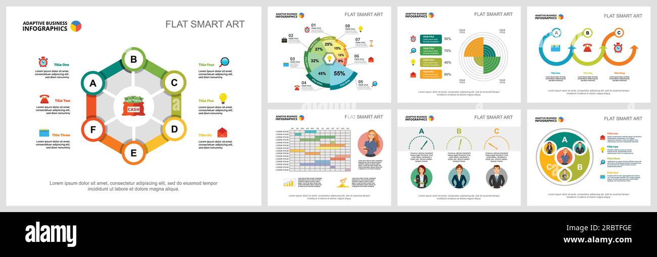 Colorful planning and strategy concept infographic charts set Stock ...