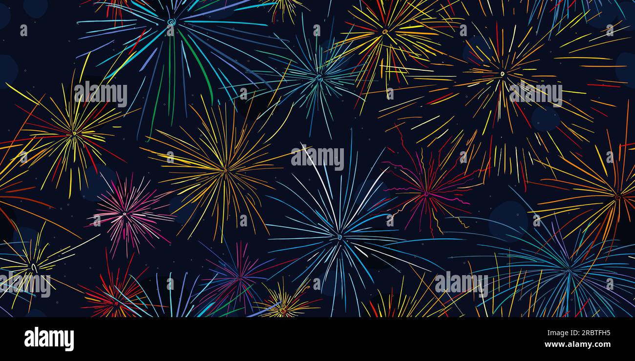 Decorative seamless pattern with colored fireworks, celebration, party ...