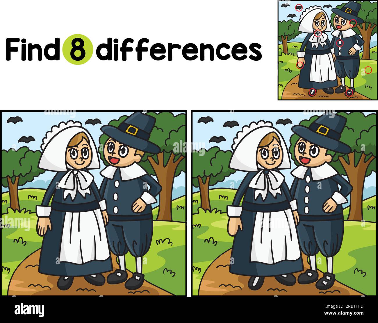 Thanksgiving Pilgrim Children Find The Differences Stock Vector Image ...