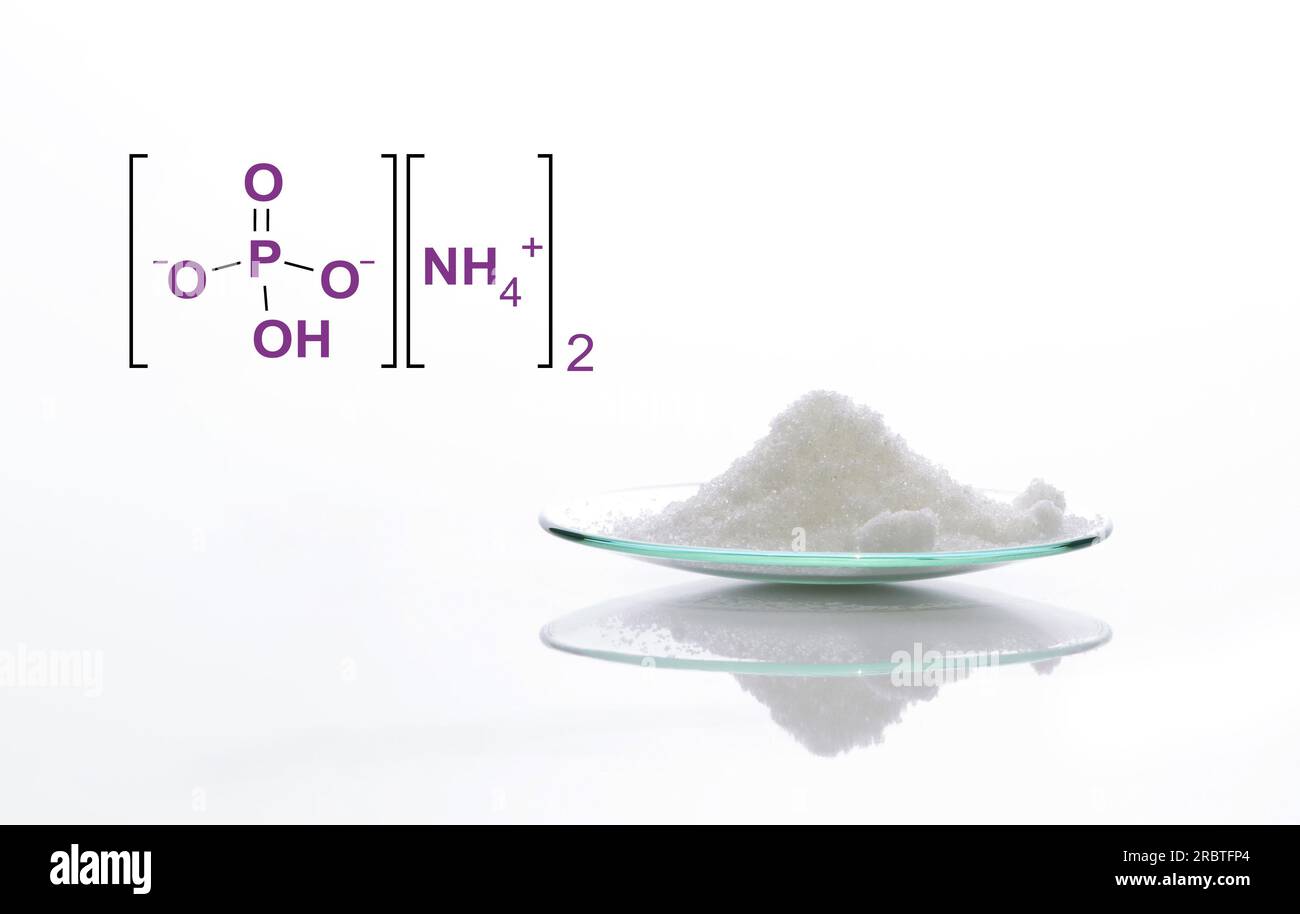 Closeup chemical ingredient on white laboratory table. Di-Ammonium ...