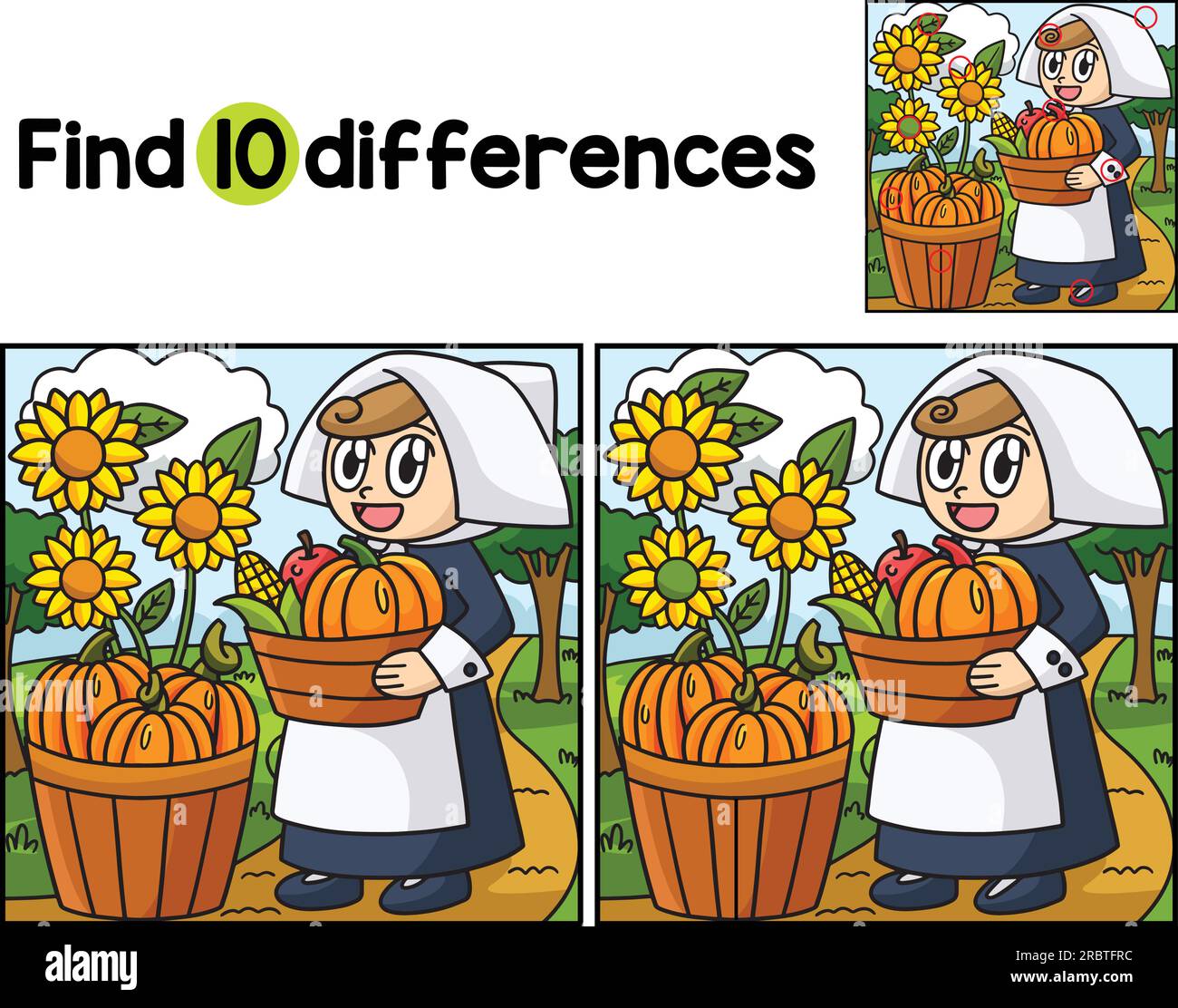 Thanksgiving Pilgrim Girl Find The Differences Stock Vector Image & Art ...