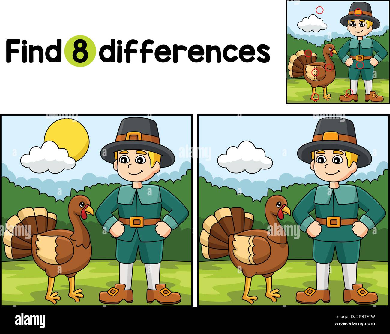Thanksgiving Pilgrim Boy Find The Differences Stock Vector Image & Art ...