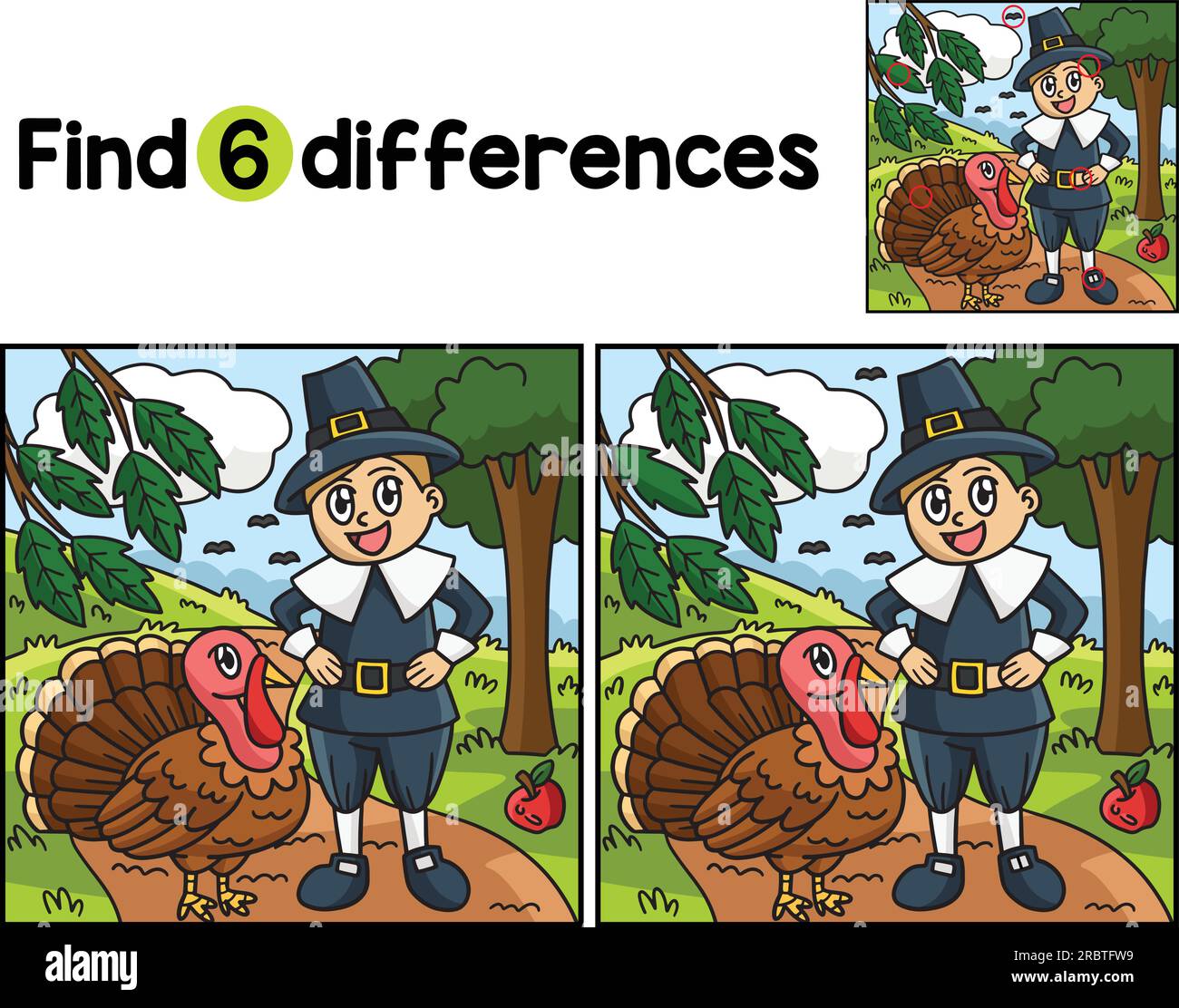 Thanksgiving Pilgrim Boy Find The Differences Stock Vector Image & Art ...