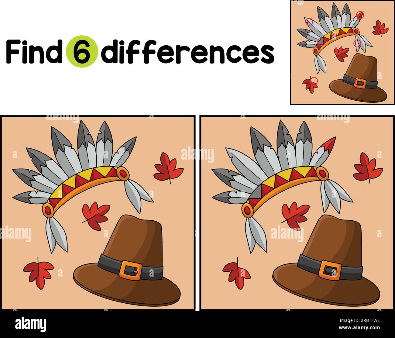 Thanksgiving Pilgrim Hat Find The Differences Stock Vector Image & Art ...