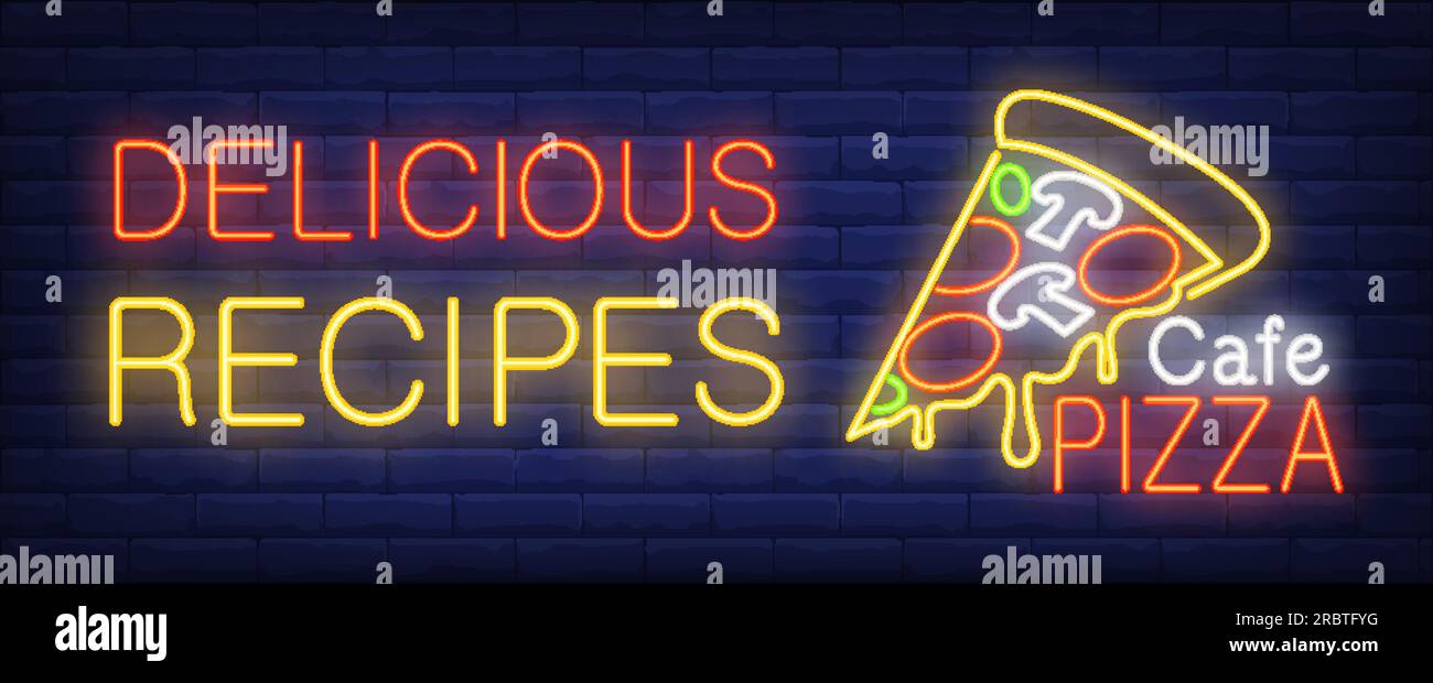 Delicious recipe, cafe pizza neon sign Stock Vector Image & Art - Alamy