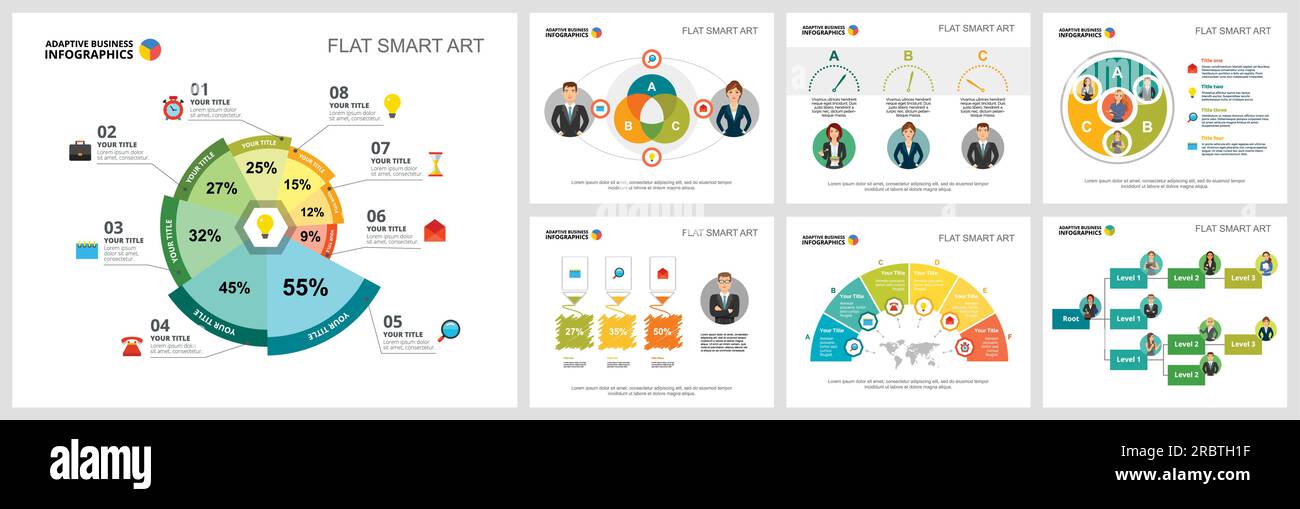 Colorful strategy charts set for presentation slide templates Stock ...