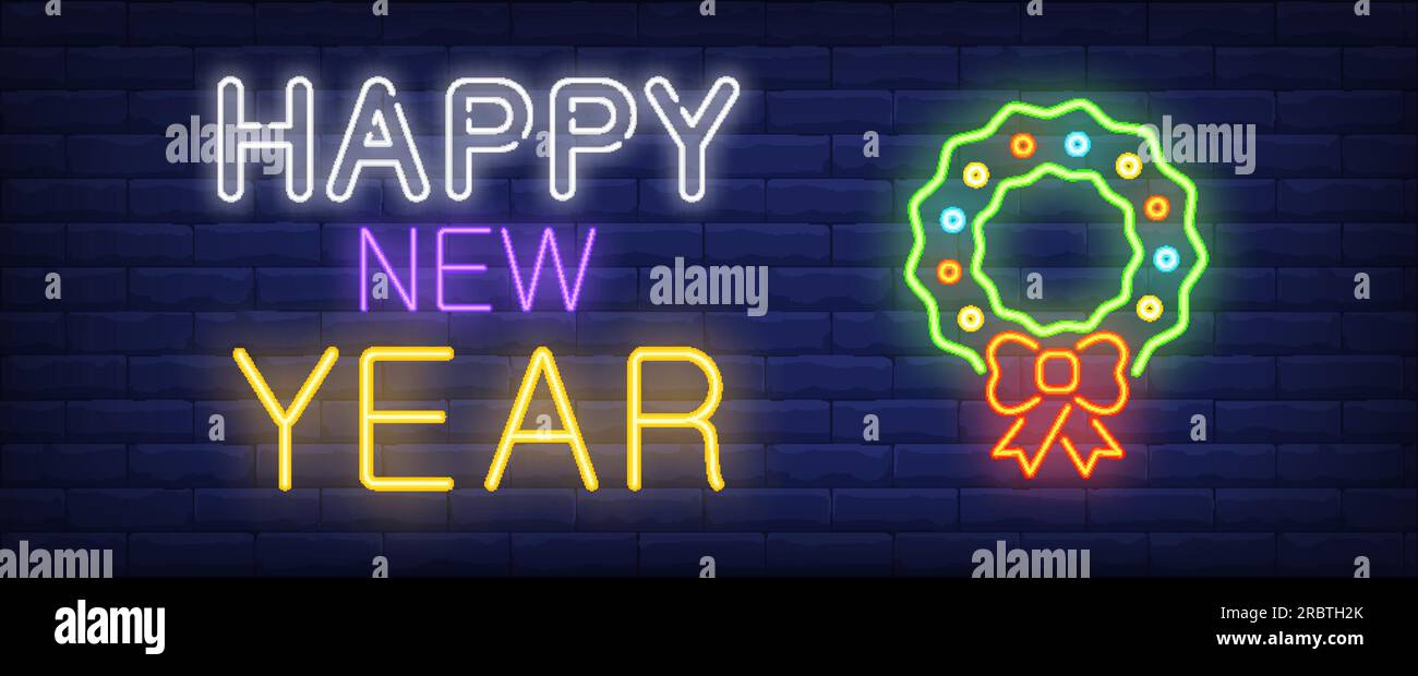 Happy new year neon sign Stock Vector Image & Art - Alamy