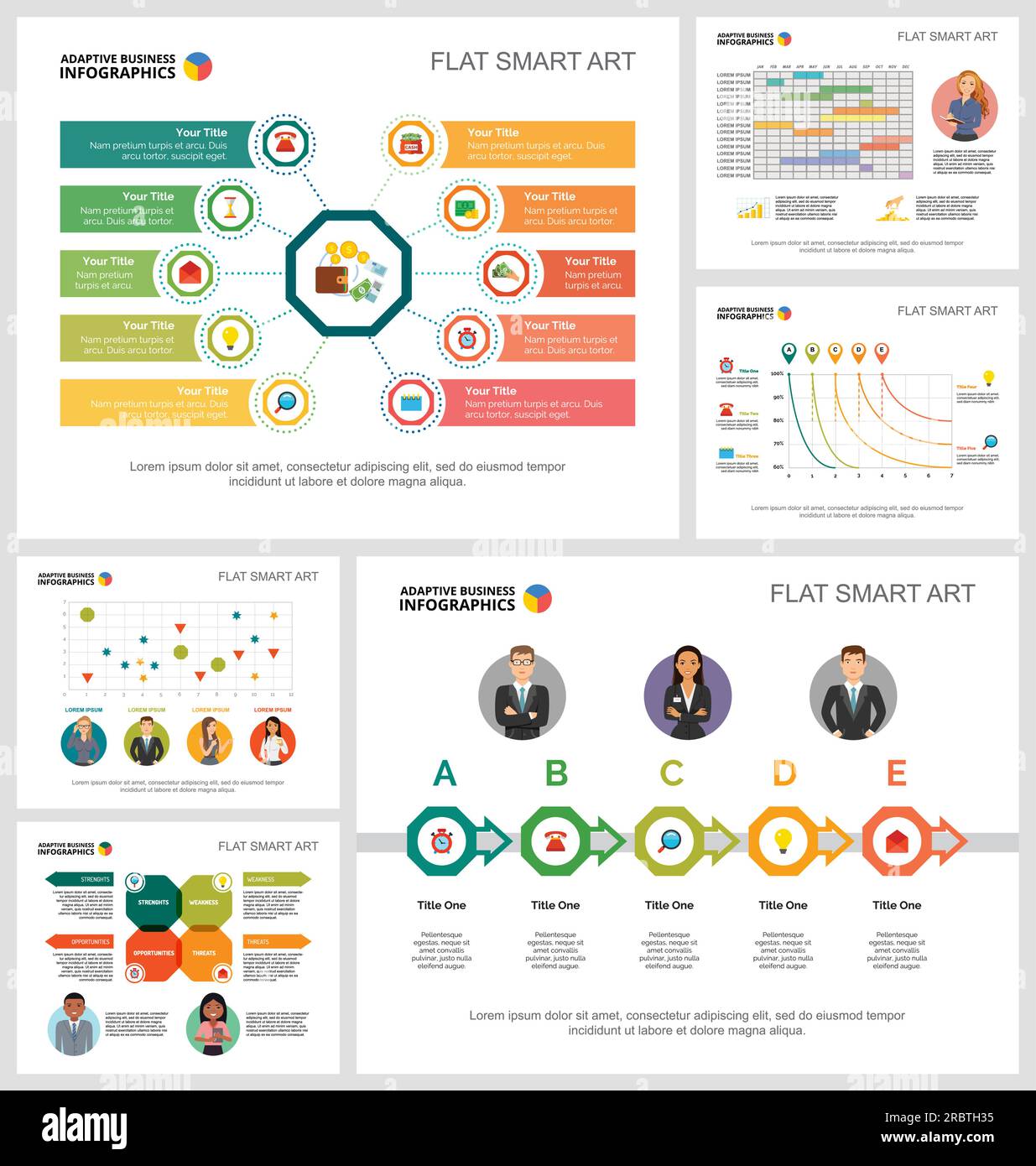 Colorful workflow or teamwork concept infographic charts set Stock ...