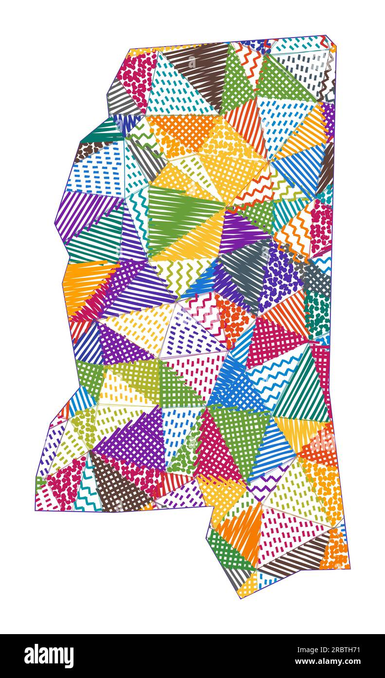 Kid style map of Mississippi. Hand drawn polygons in the shape of ...