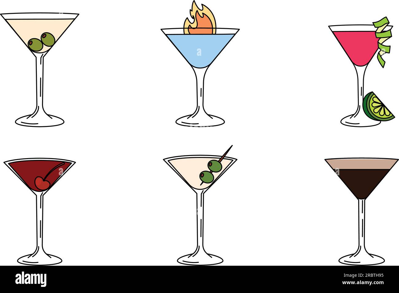 Set of colored tropical cocktail sketch icons Vector Stock Vector Image ...