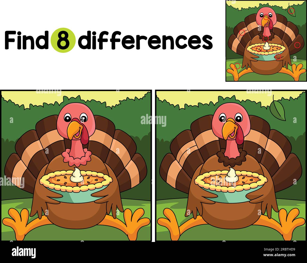 Thanksgiving Turkey With Pie Find The Differences Stock Vector Image ...
