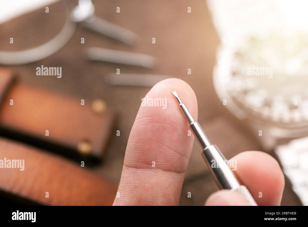 Close up fork end of watch spring bar tool. Spring bar tool used to ...