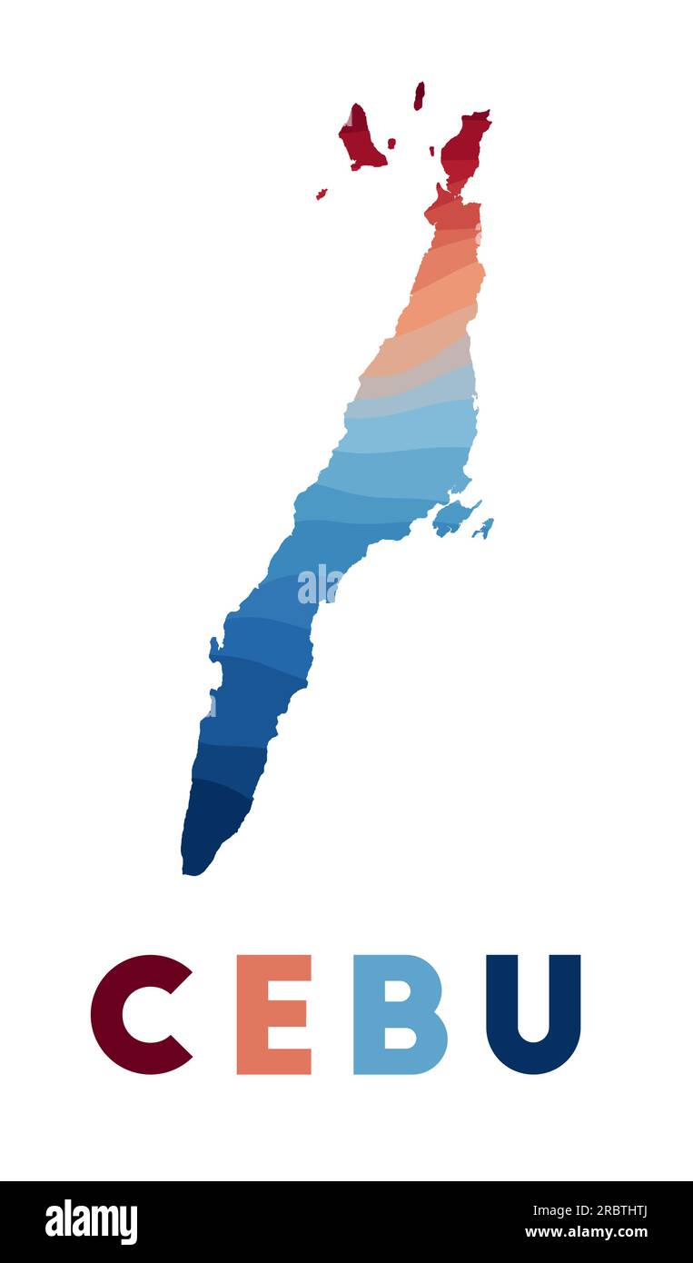 Cebu map. Map of the island with beautiful geometric waves in red and ...