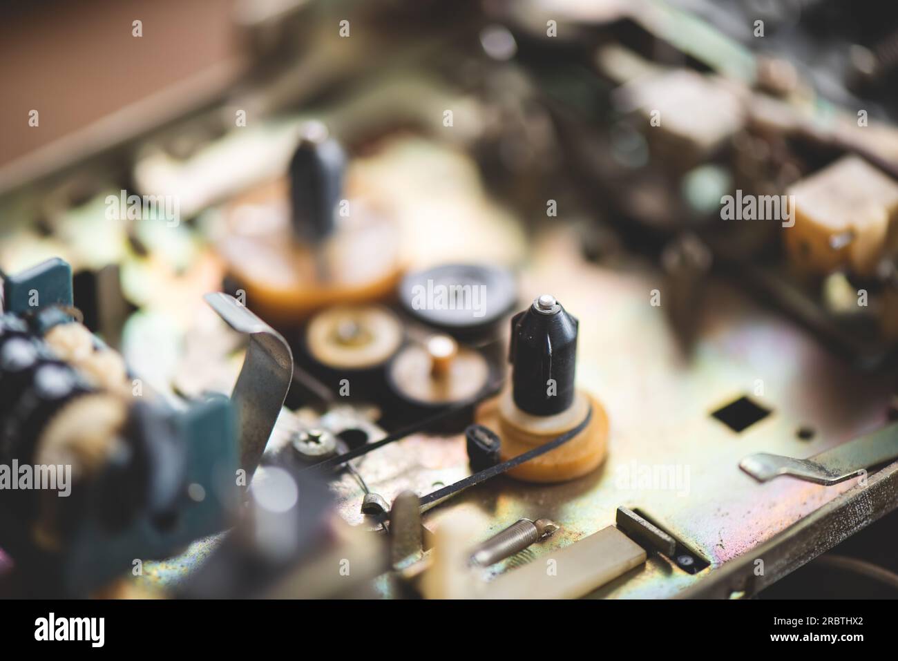 Close up the parts of vintage radio cassette recorder. Radio repair and ...