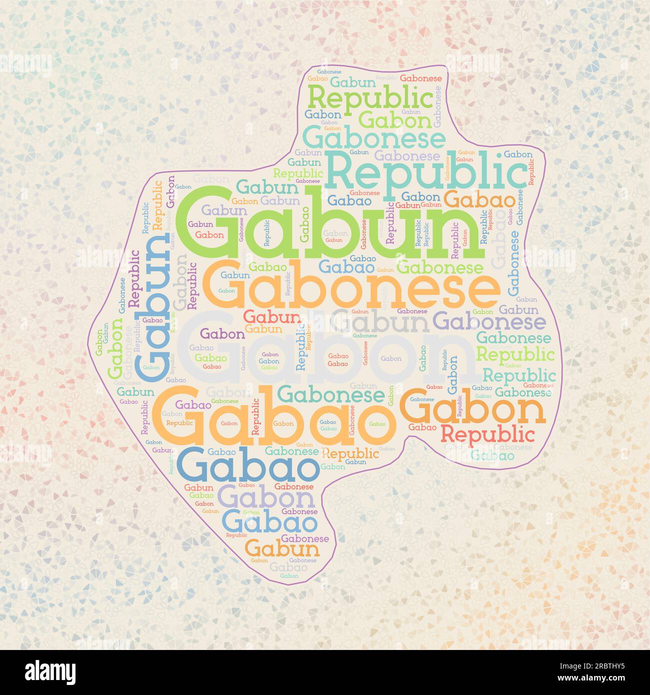 Gabon shape with country names word cloud in multiple languages. Gabon ...