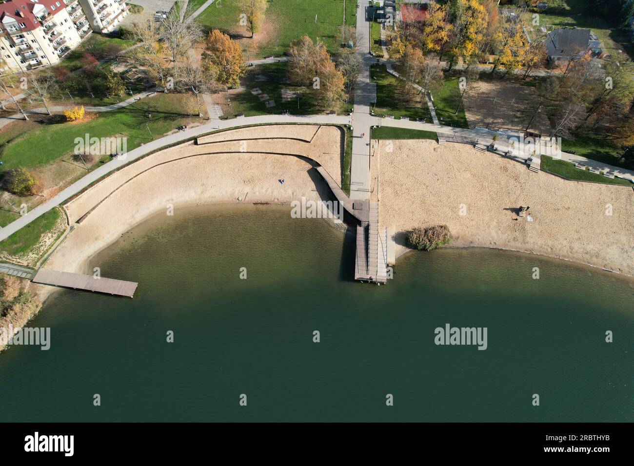 Aerial view - Bagry Lagoon, Podgórze XIII, Kraków, Poland - swimming ...