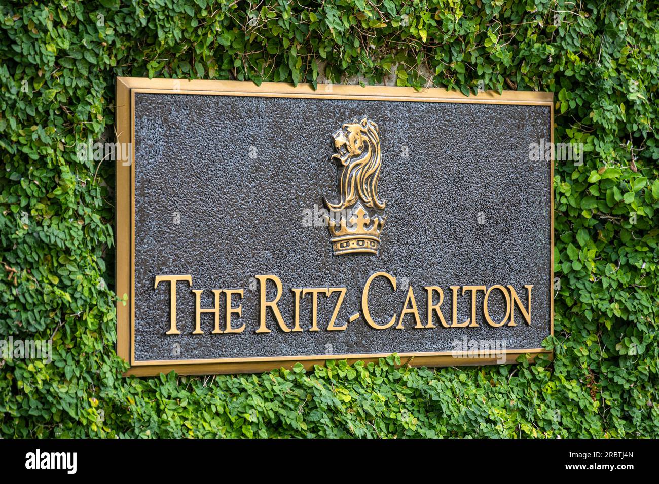 Entrance signage to the elegant Ritz-Carlton luxury resort on beautiful ...