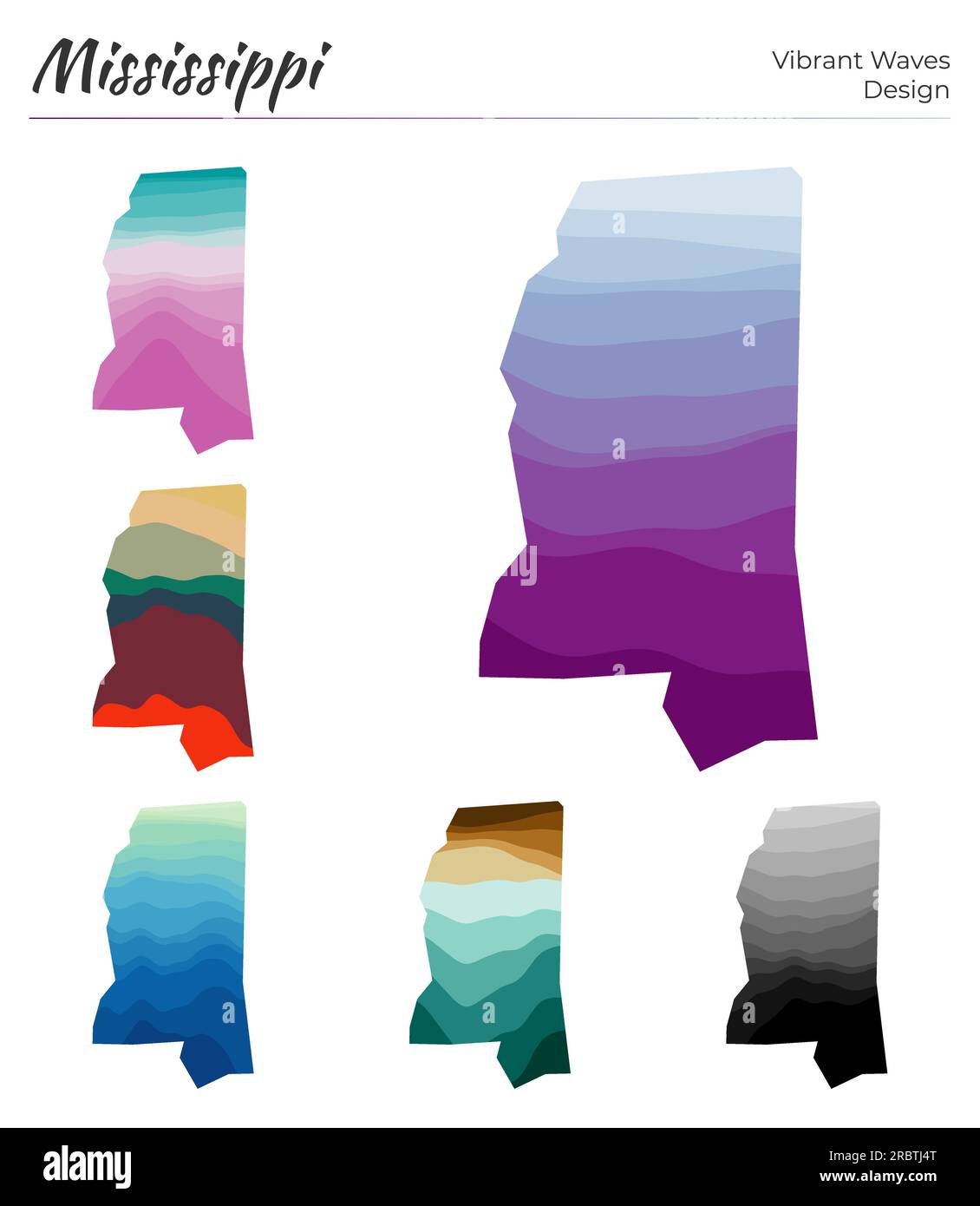 Set of vector maps of Mississippi. Vibrant waves design. Bright map of ...