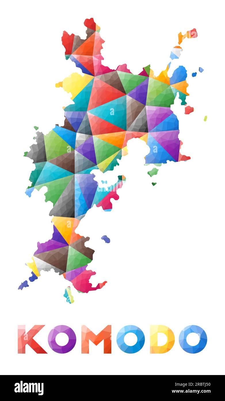Komodo - colorful low poly island shape. Multicolor geometric triangles ...