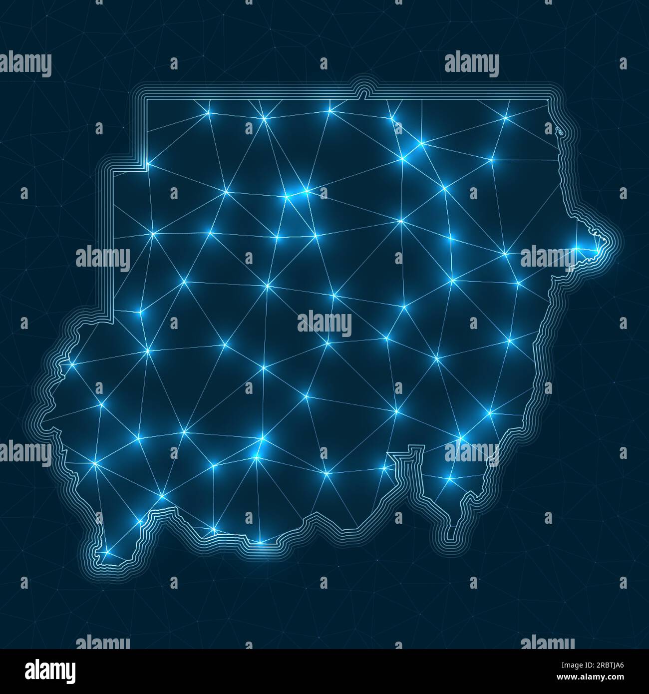 Sudan network map. Abstract geometric map of the country. Digital ...