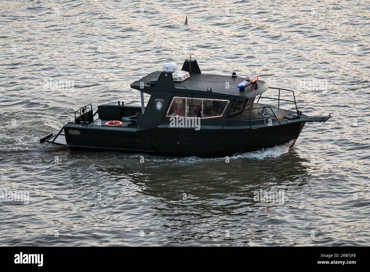 Belgrad, Serbia. 08th July, 2023. A boat of the Serbian gendarmerie ...