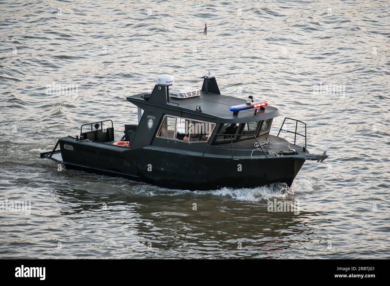 Belgrad, Serbia. 08th July, 2023. A boat of the Serbian gendarmerie ...