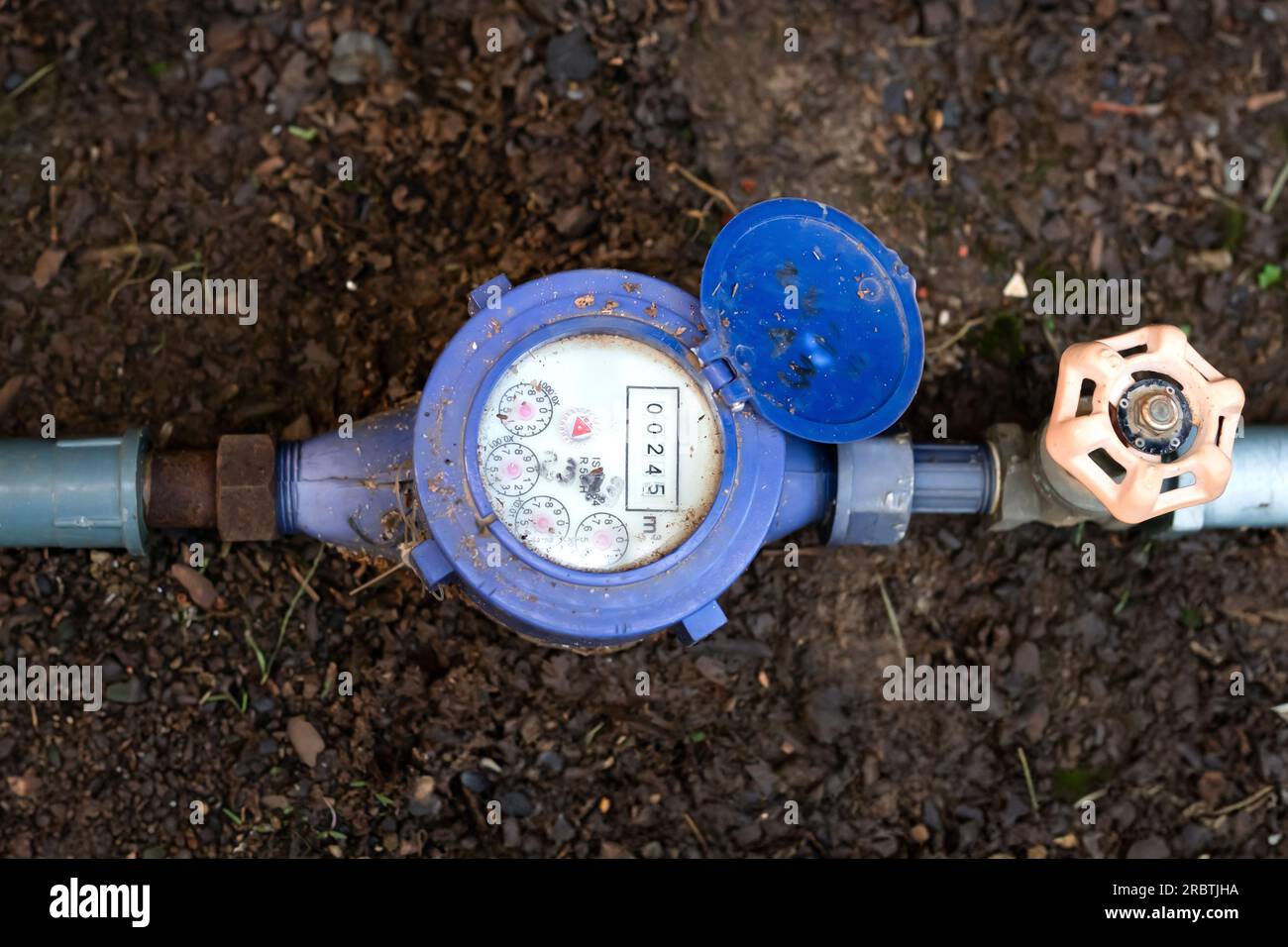 Top view of the water meter to regulate the amount of household water ...