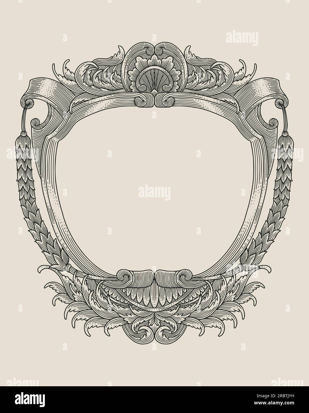 antique frame with engraving drawing style. vector vintage illustration ...