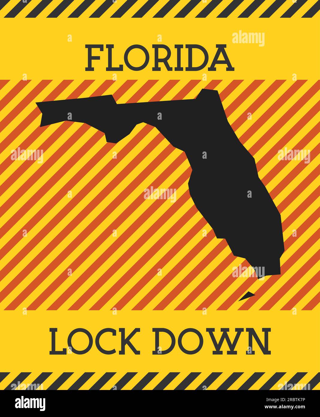 Florida Lock Down Sign. Yellow US state pandemic danger icon. Vector ...