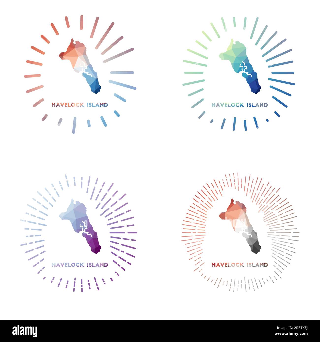 Havelock Island low poly sunburst set. Logo of island in geometric ...