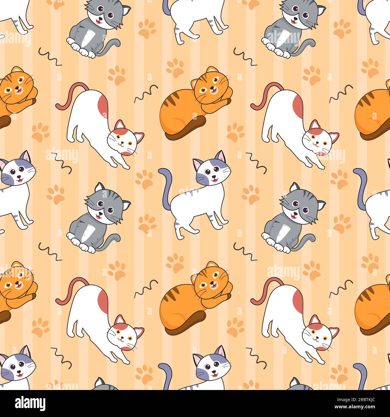 Cats Animals Seamless Pattern Design with Cat Element in Template Hand ...