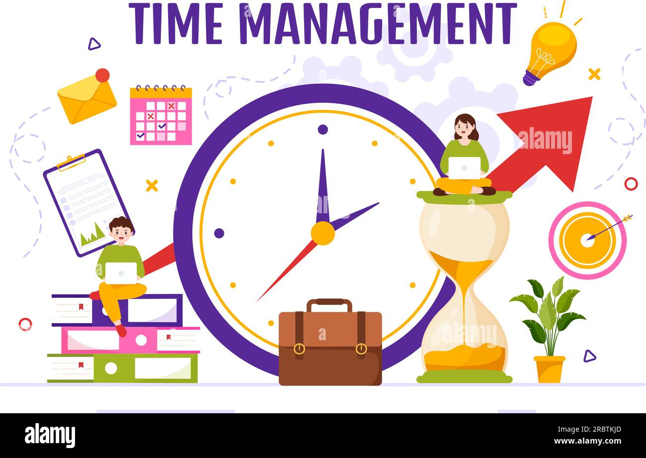 Time Management Vector Illustration with Clock Controls and Tasks ...