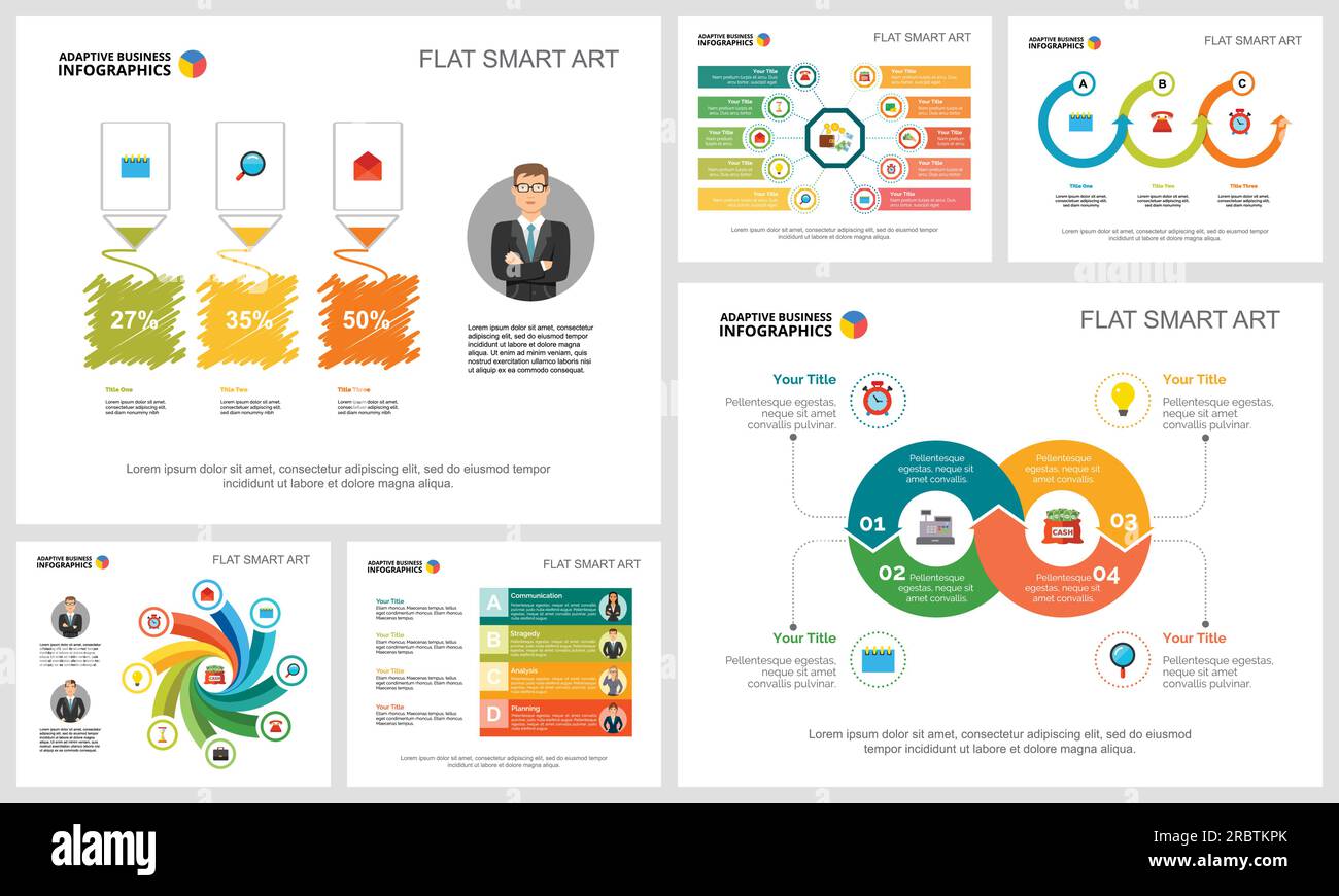Colorful strategy charts set for presentation slide templates Stock ...