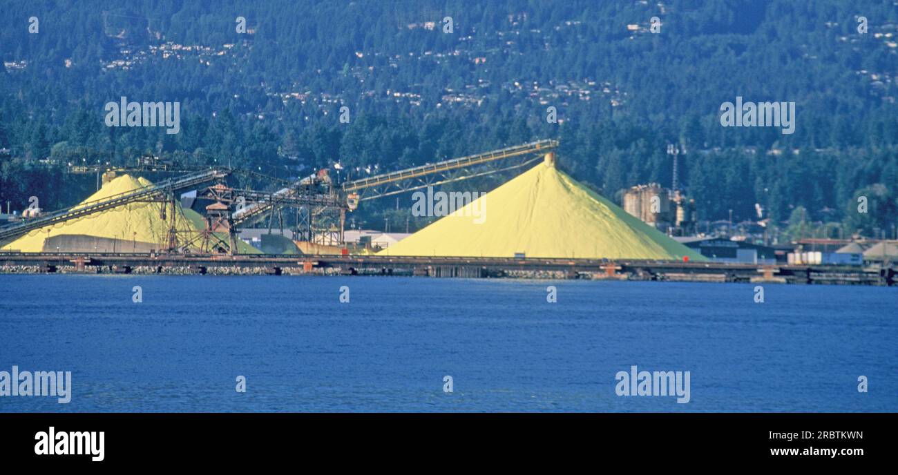 Yellow mountains of sulfur to be shipped out of Vancouver , Canada ...