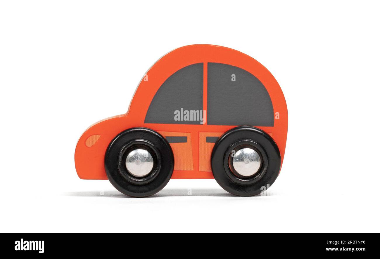 Retro wooden toy car isolated on a white background Stock Photo - Alamy