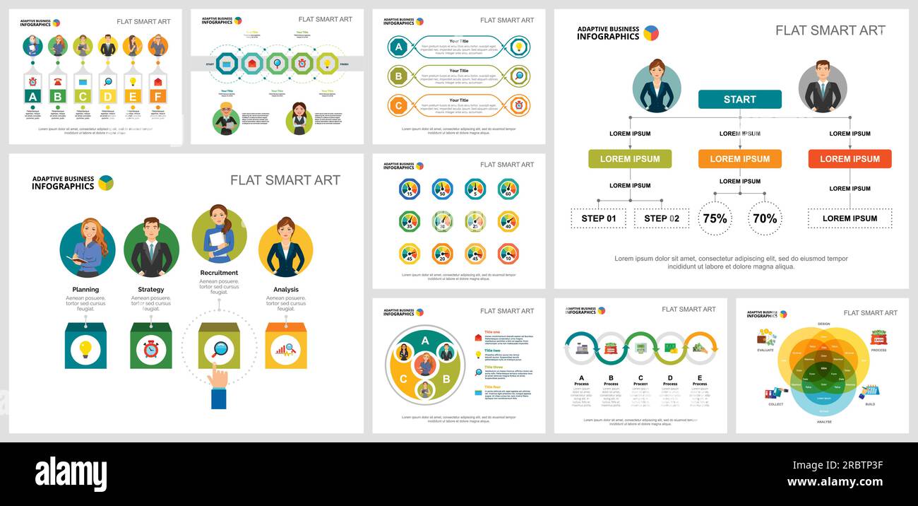 Colorful planning and marketing concept infographic charts set Stock ...