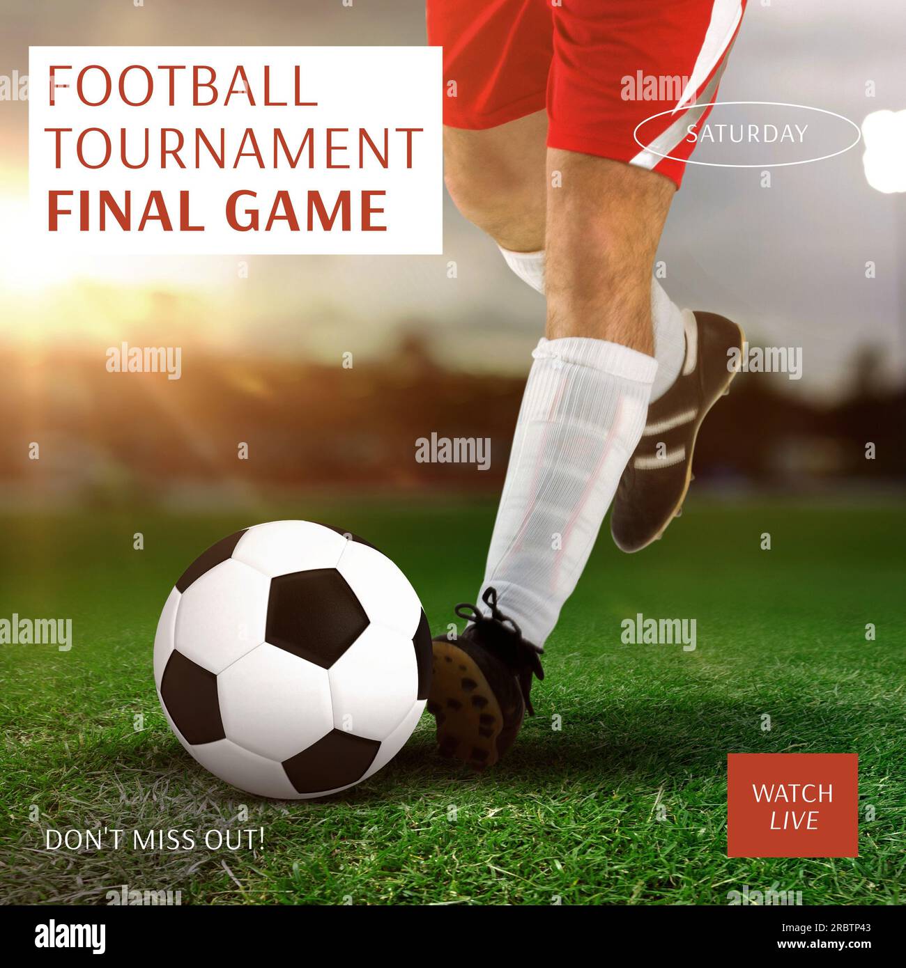 Football tournament final game text over legs of caucasian male player ...