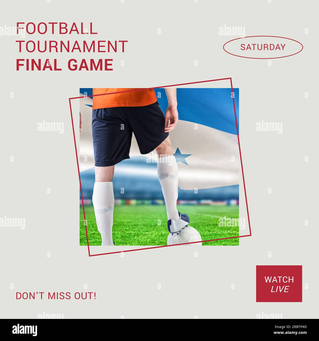 Football tournament final game text with legs of caucasian male player ...