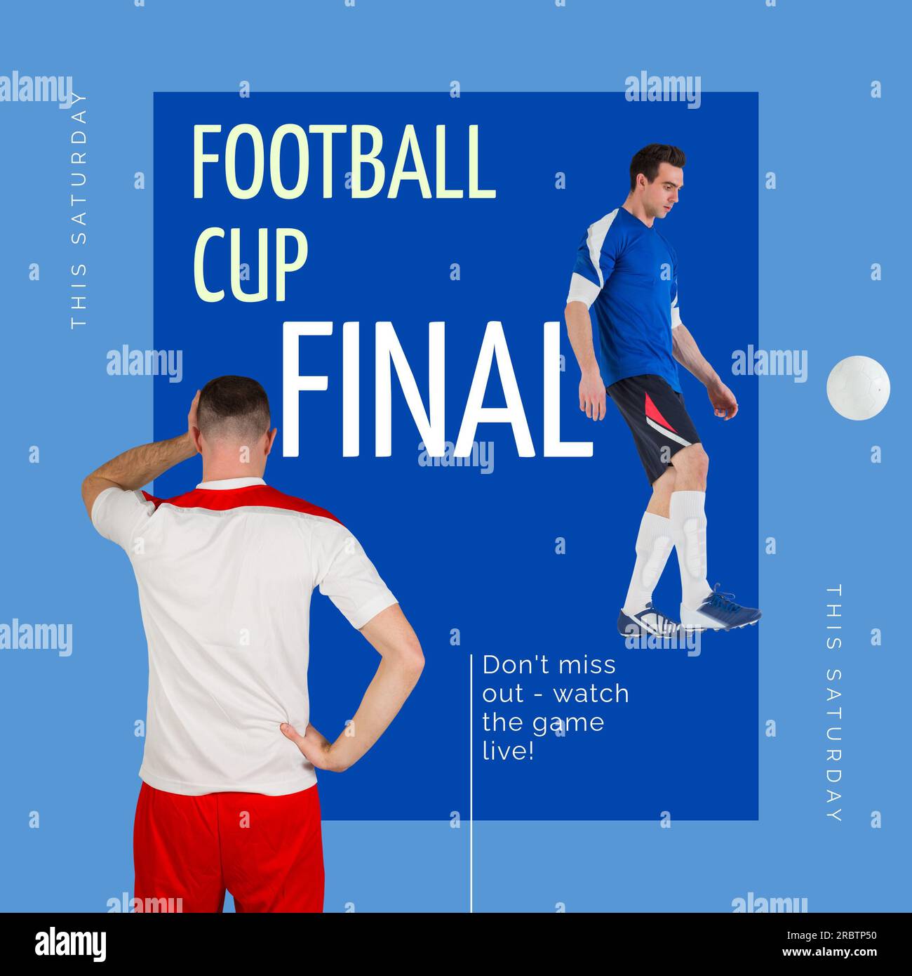 Football cup final text on blue with caucasian male football players ...
