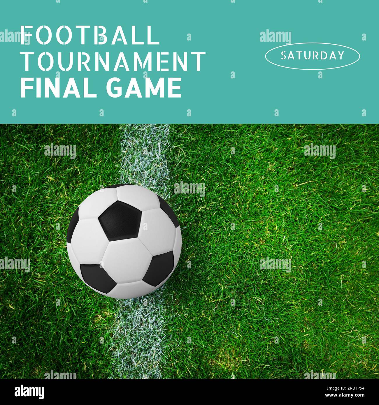 Football tournament final game text in white on blue with football on ...
