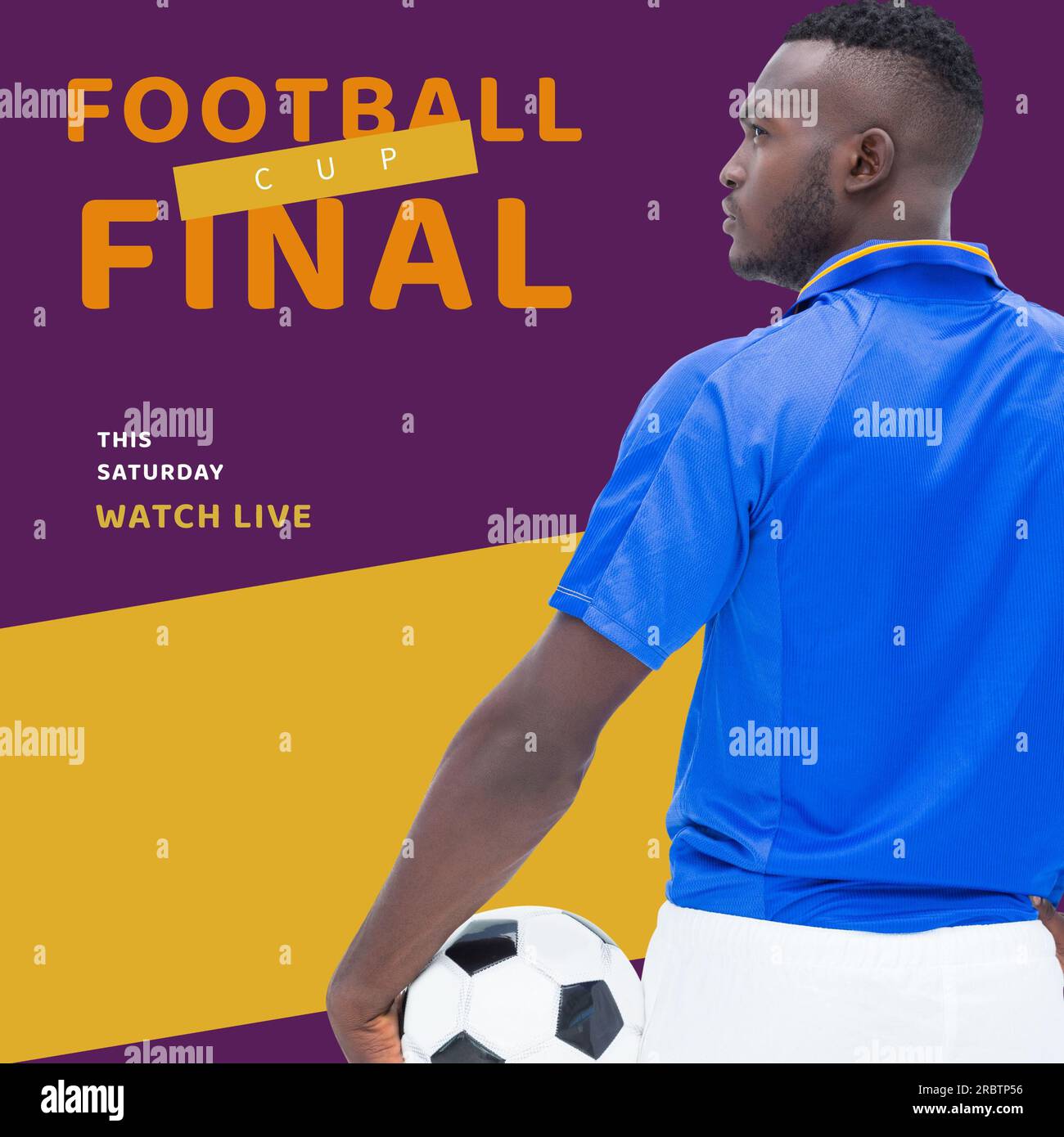 Football cup final text on purple and orange with african american male ...