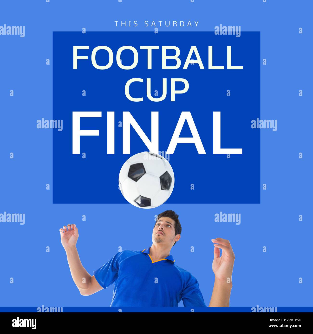 Football cup final text on blue with caucasian male football player and ...