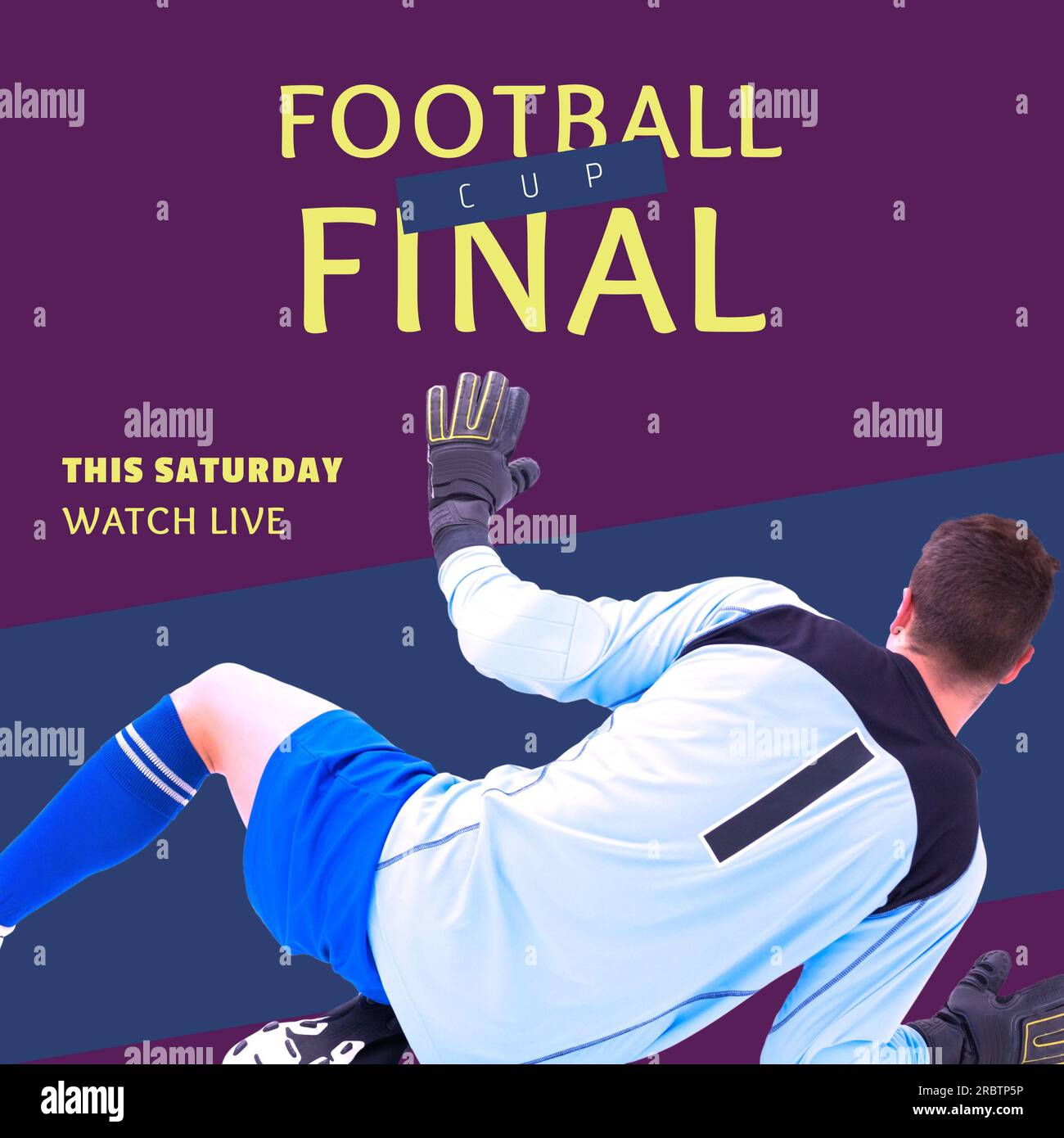 Football cup final text on purple and blue with rear view of caucasian ...