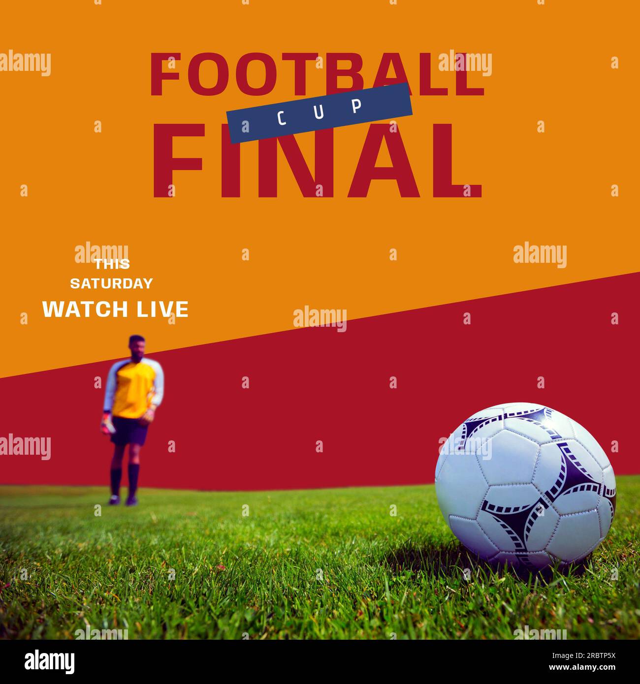 Football cup final text on orange and red with biracial male footballer ...