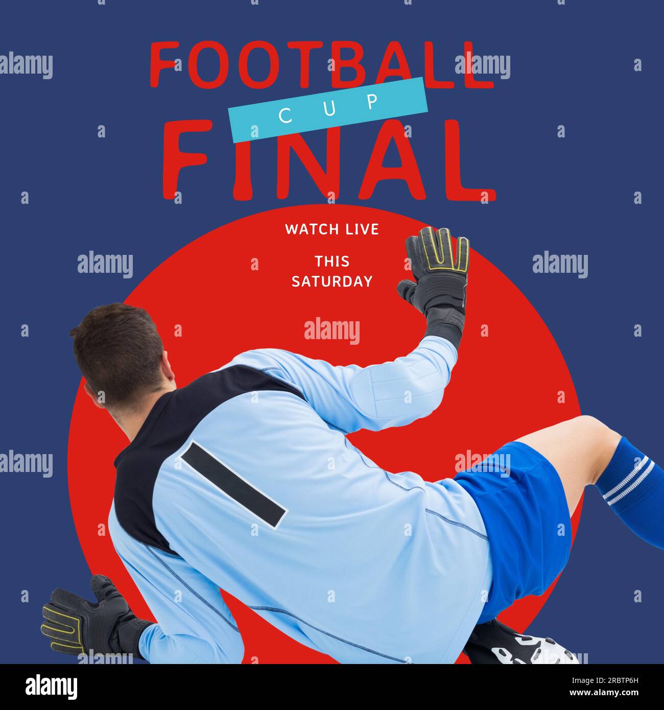 Football cup final text on blue and red with rear view of caucasian ...