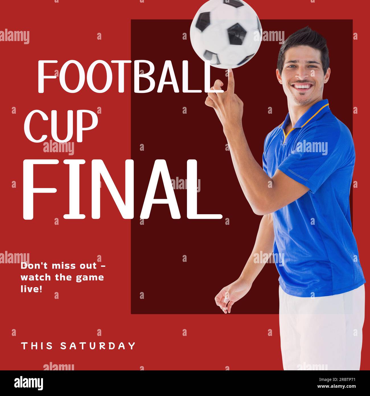 Football cup final text on red with caucasian male football player ...