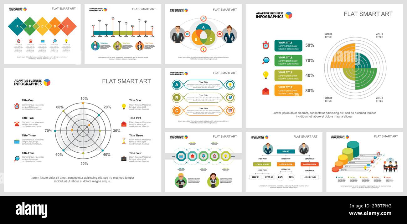 Colorful startup or strategy concept infographic charts set Stock ...