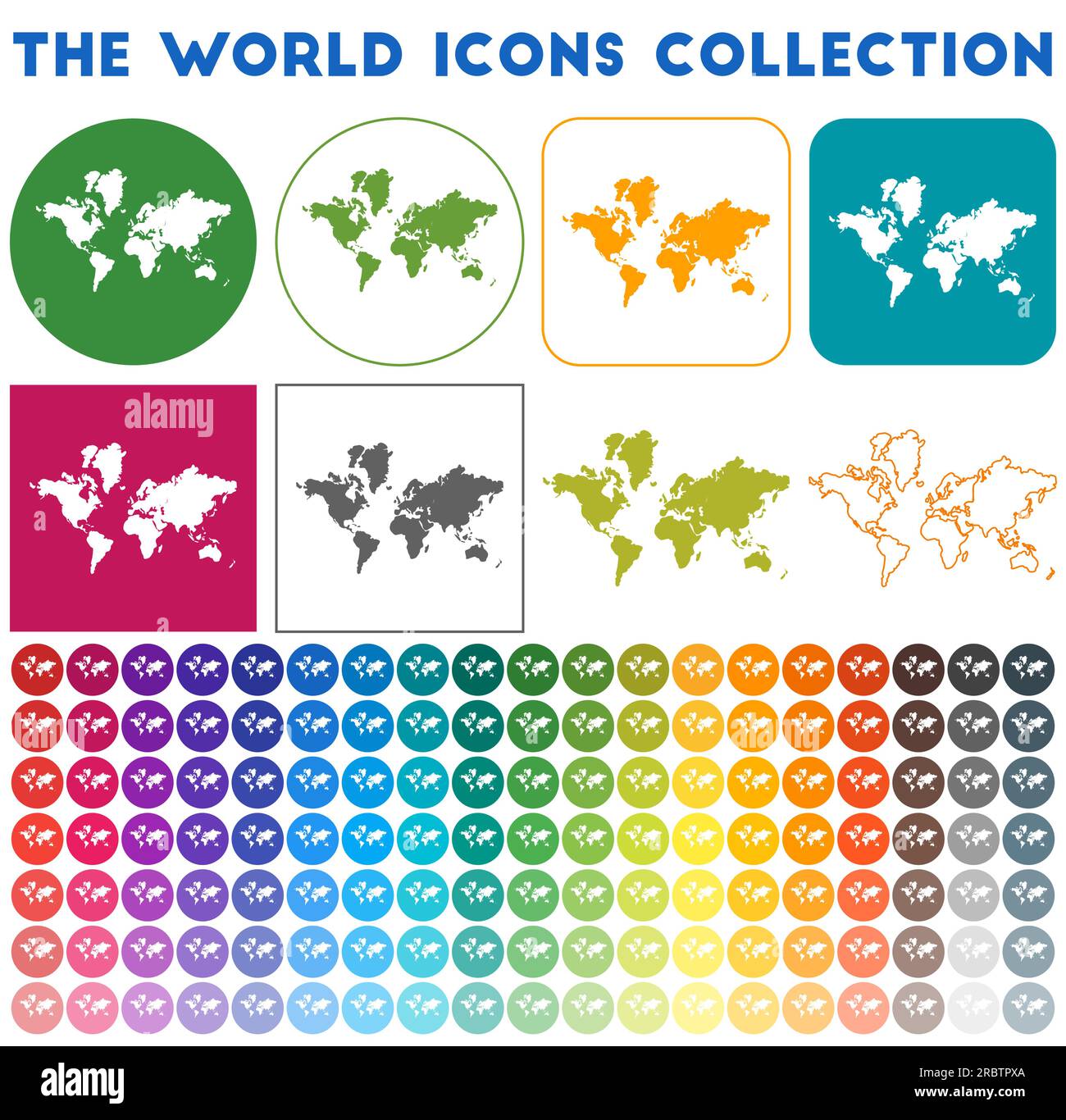The World icons collection. Bright colorful trendy map icons. Modern ...