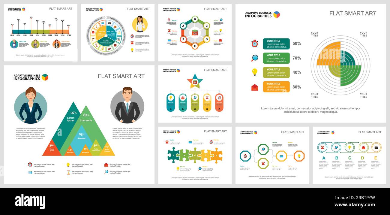 Colorful infochart diagrams set for presentation slide templates Stock ...